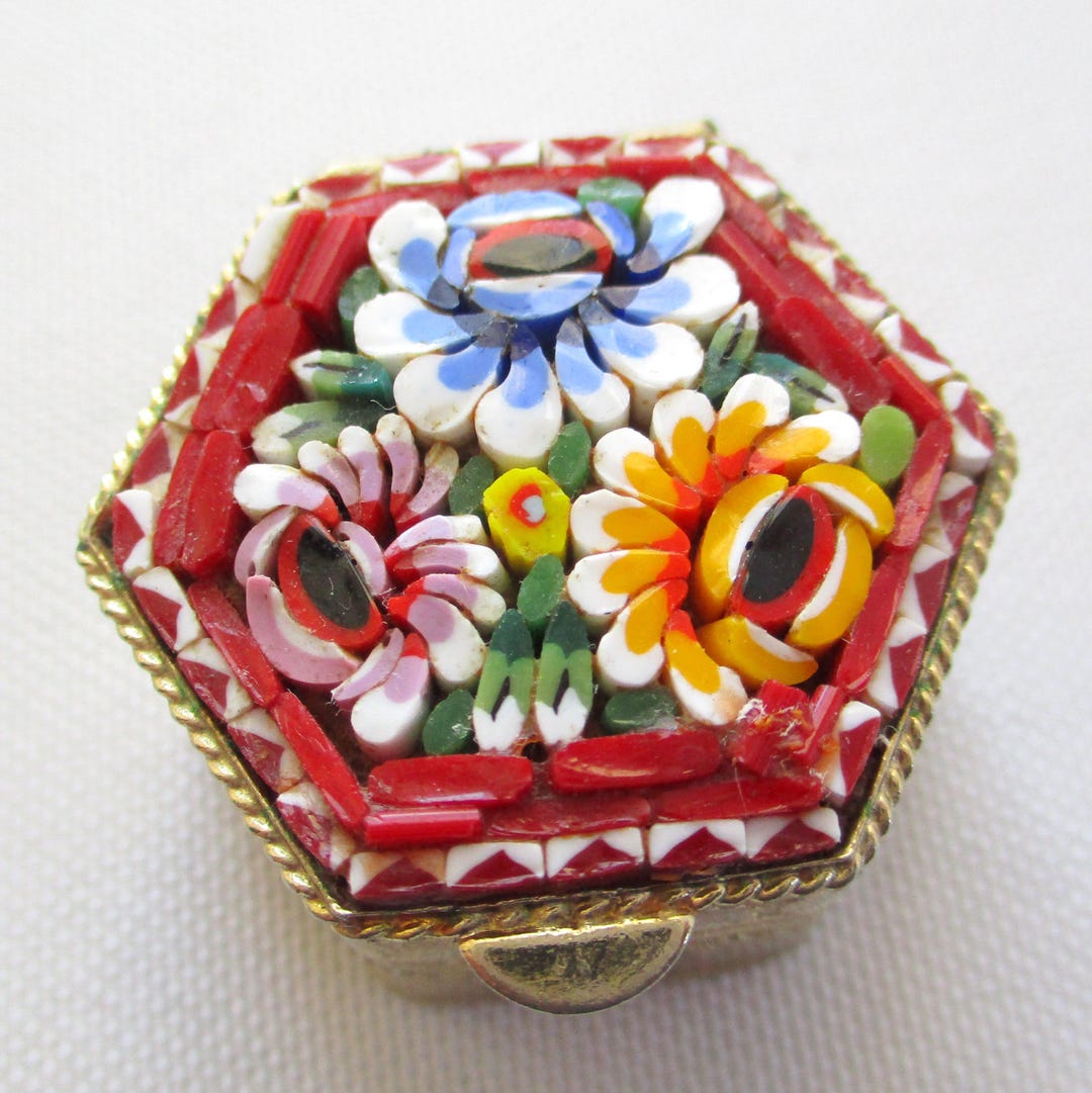 Vintage Italian Floral Mosaic Pill Box - Etsy