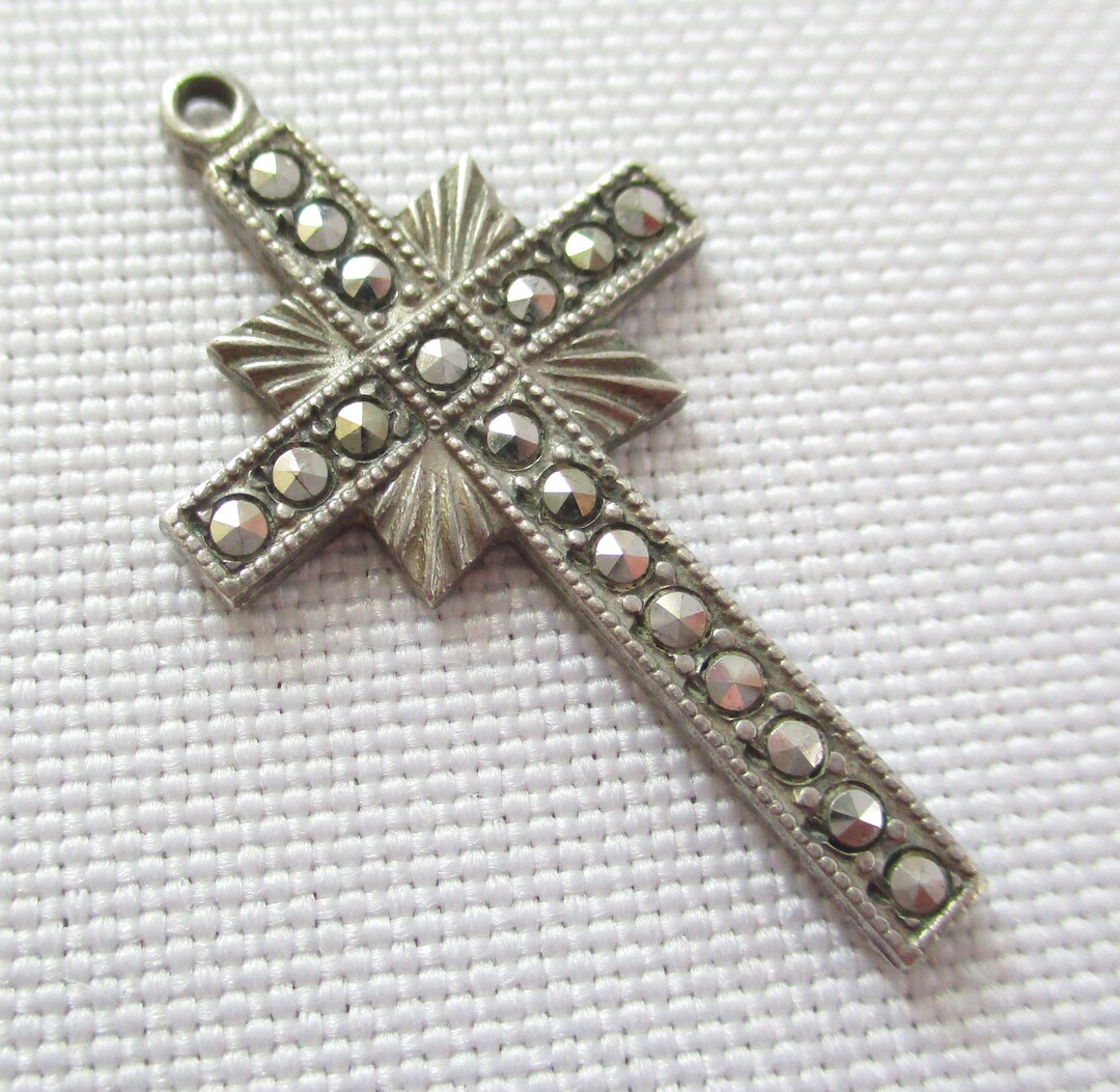 Vintage Marcasite Cross Pendant Theda Sterling Silver - Etsy