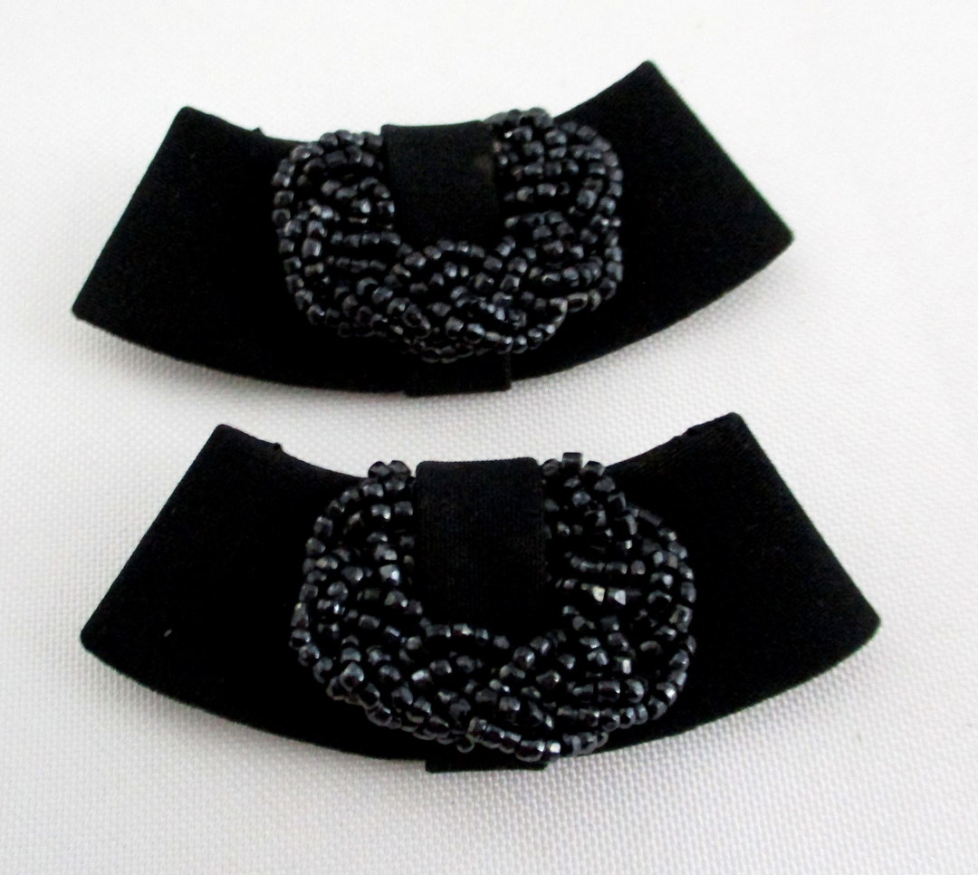 Vintage Curved Black Fabric Glass Beaded Shoe Clips - Etsy