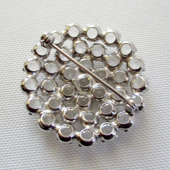 Vintage Clear Round Rhinestone Brooch Sterling Silver - Gem