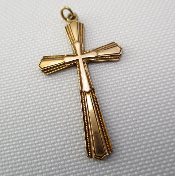 Vintage 1-10 10K Gold Filled Cross Pendant - Gem