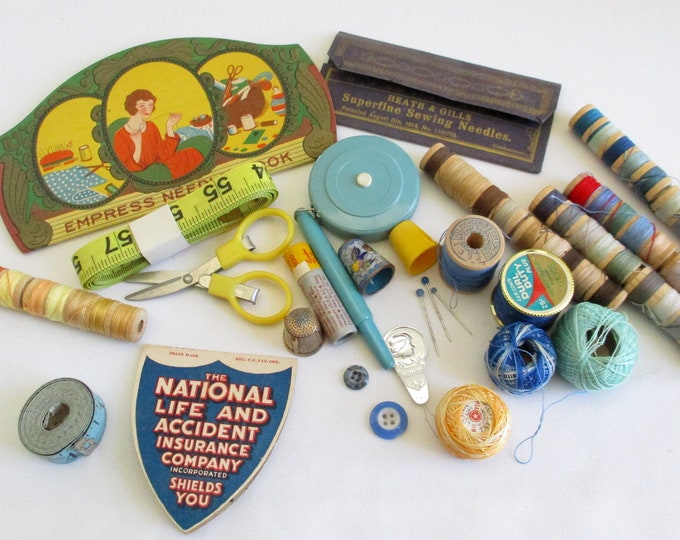 Vintage Assortment of Blue and Yellow Sewing Notions - Etsy