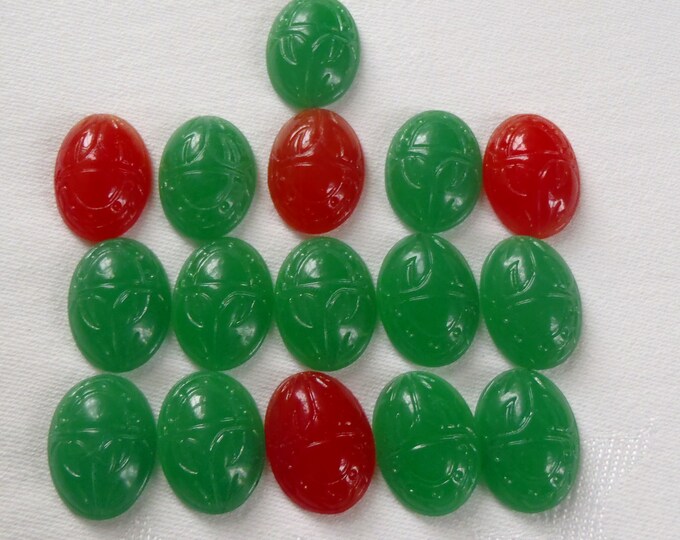 Vintage Glass Scarab Stones Green and Orange 16 Pieces - Etsy