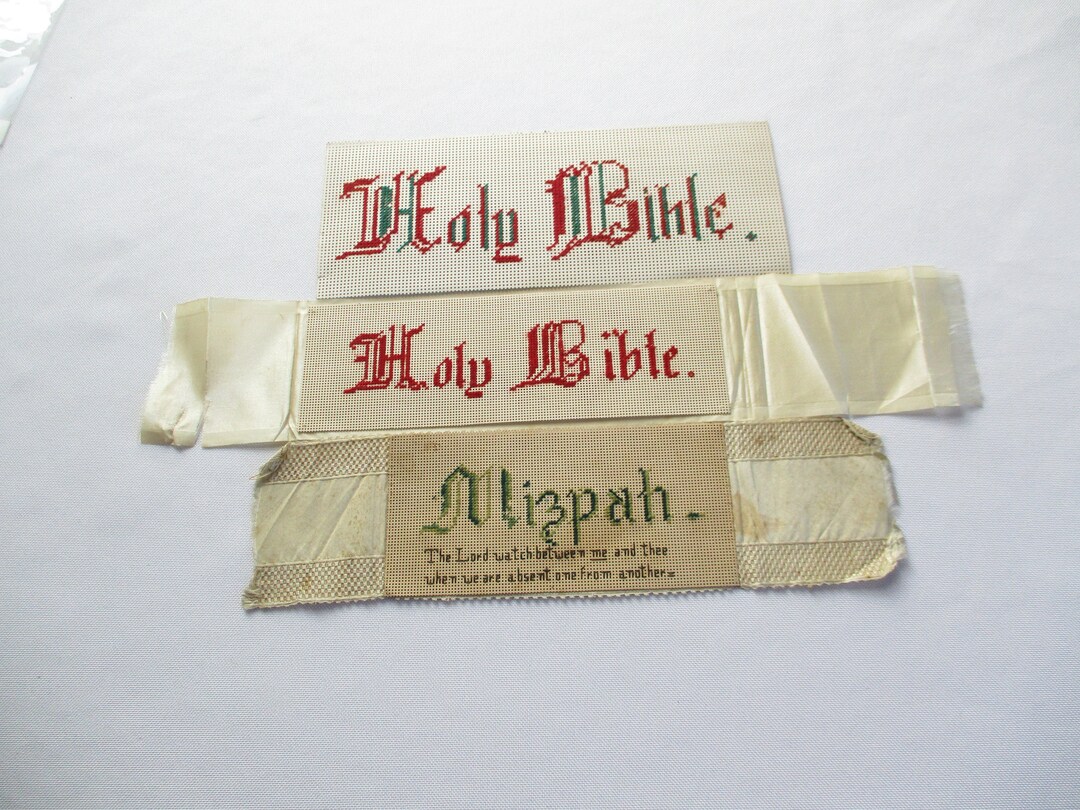 Vintage Victorian Group of 3 Perforated Paper Needlework Holy Bible and ...