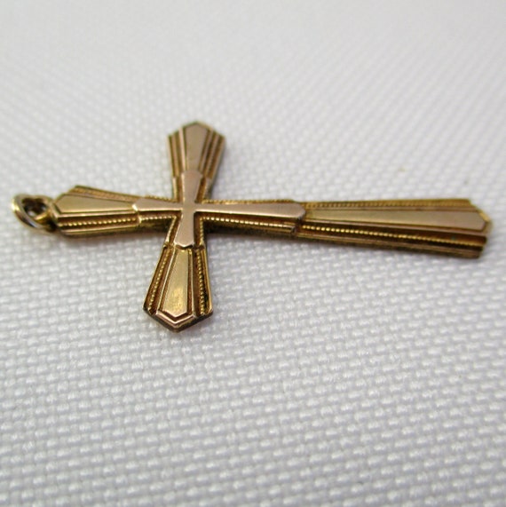 Vintage 1-10 10K Gold Filled Cross Pendant - Gem