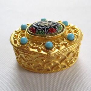 Vintage Florenza Pill Box Faux Turquoise and Multicolored Cabochon - Etsy