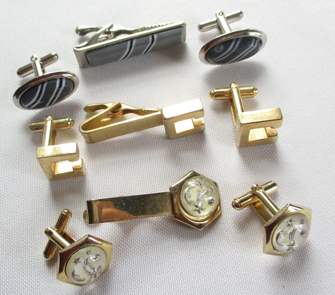 Vintage Group of 3 Cuff Link and Tie Clip Sets - Etsy