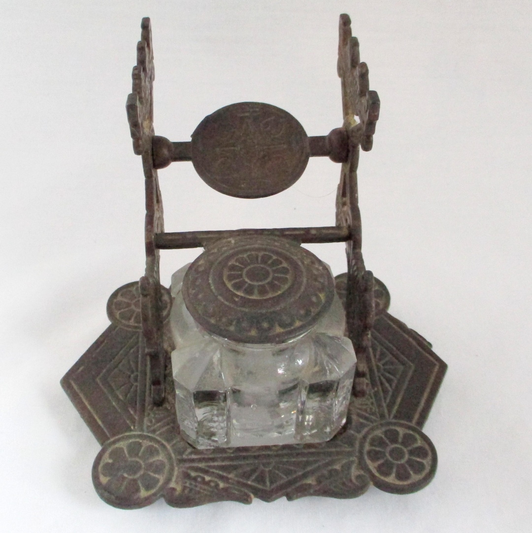 Vintage Judd Cast Iron and Glass Inkwell and Pen Holder Pat. 1879 - Etsy