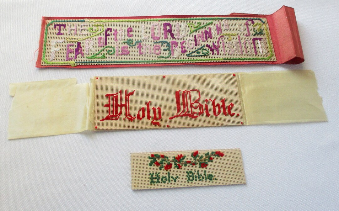 Vintage Victorian Group of 3 Perforated Paper Needlework Religious ...
