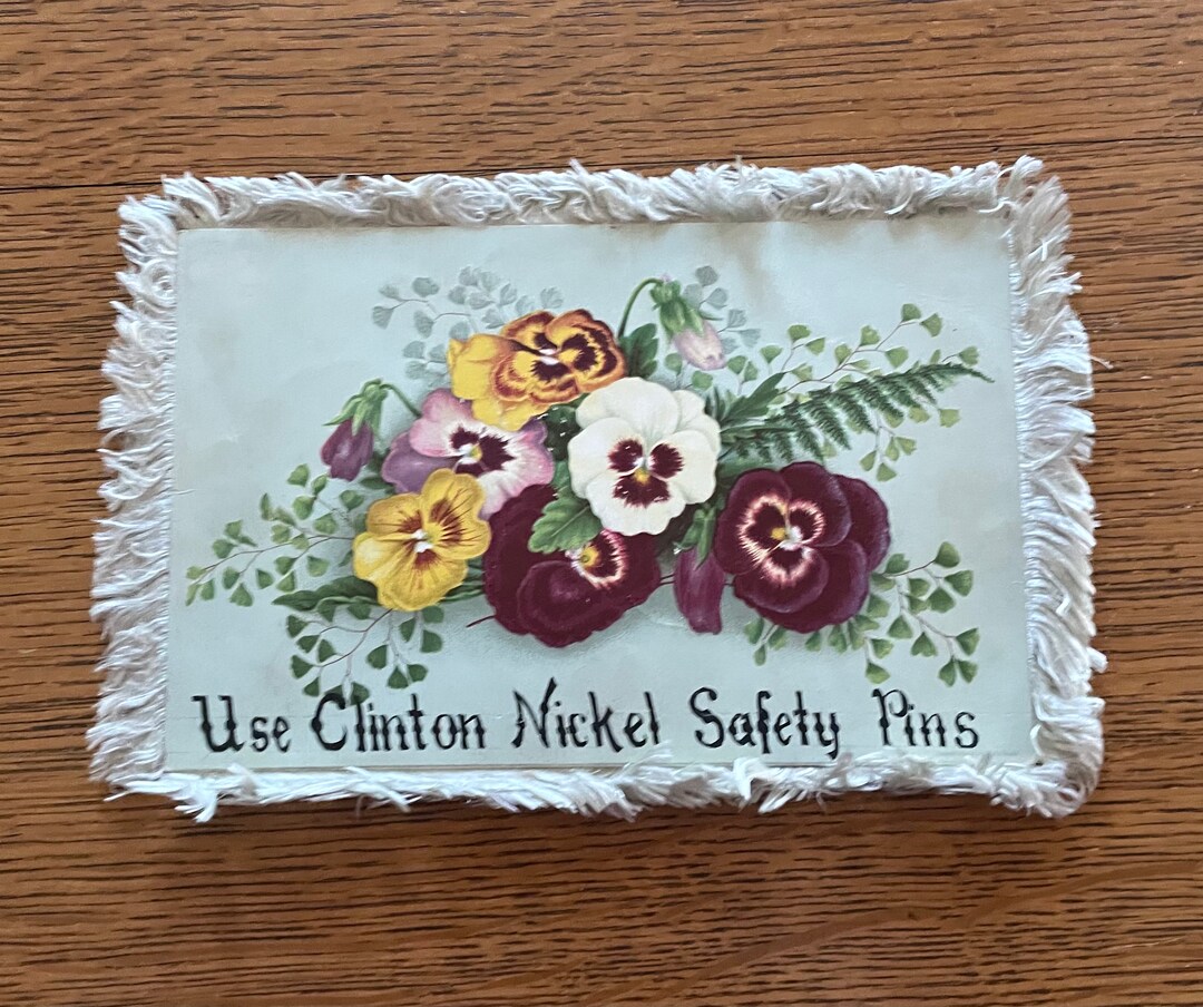 Vintage Victorian Fringed Birthday Card Advertising Clinton Safety Pins ...