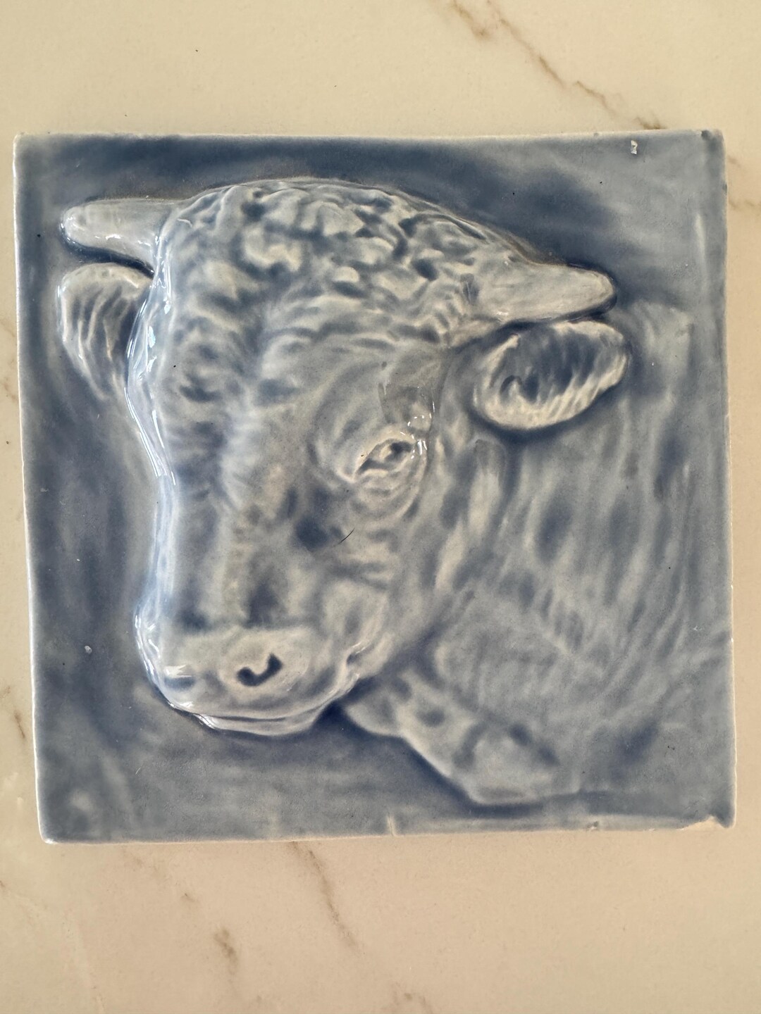 2 Blue Cow Relief Tiles - Etsy