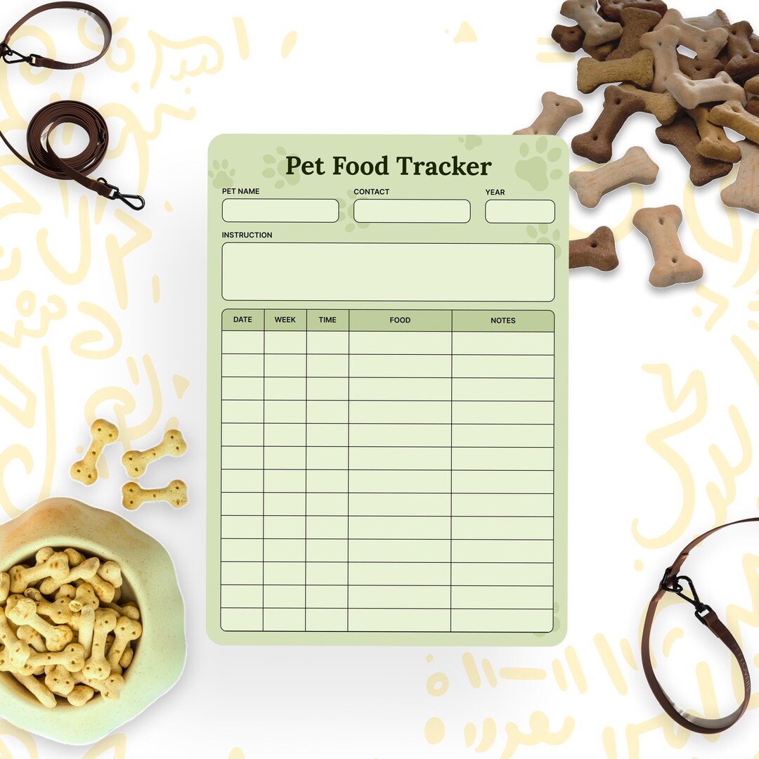 Green Pet Feeding Tracker Printable | Cat & Dog Food Log | Daily Pet ...