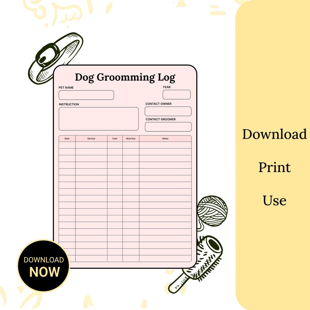 Dog Grooming Log Red | Printable Pet Grooming Tracker | Dog Care ...