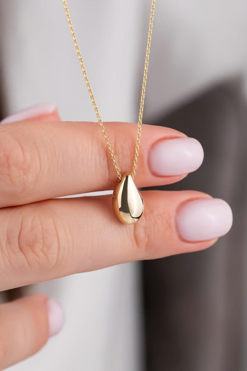 14K Solid Gold Drop Pendant Necklace • Minimalist Dainty Jewelry ...