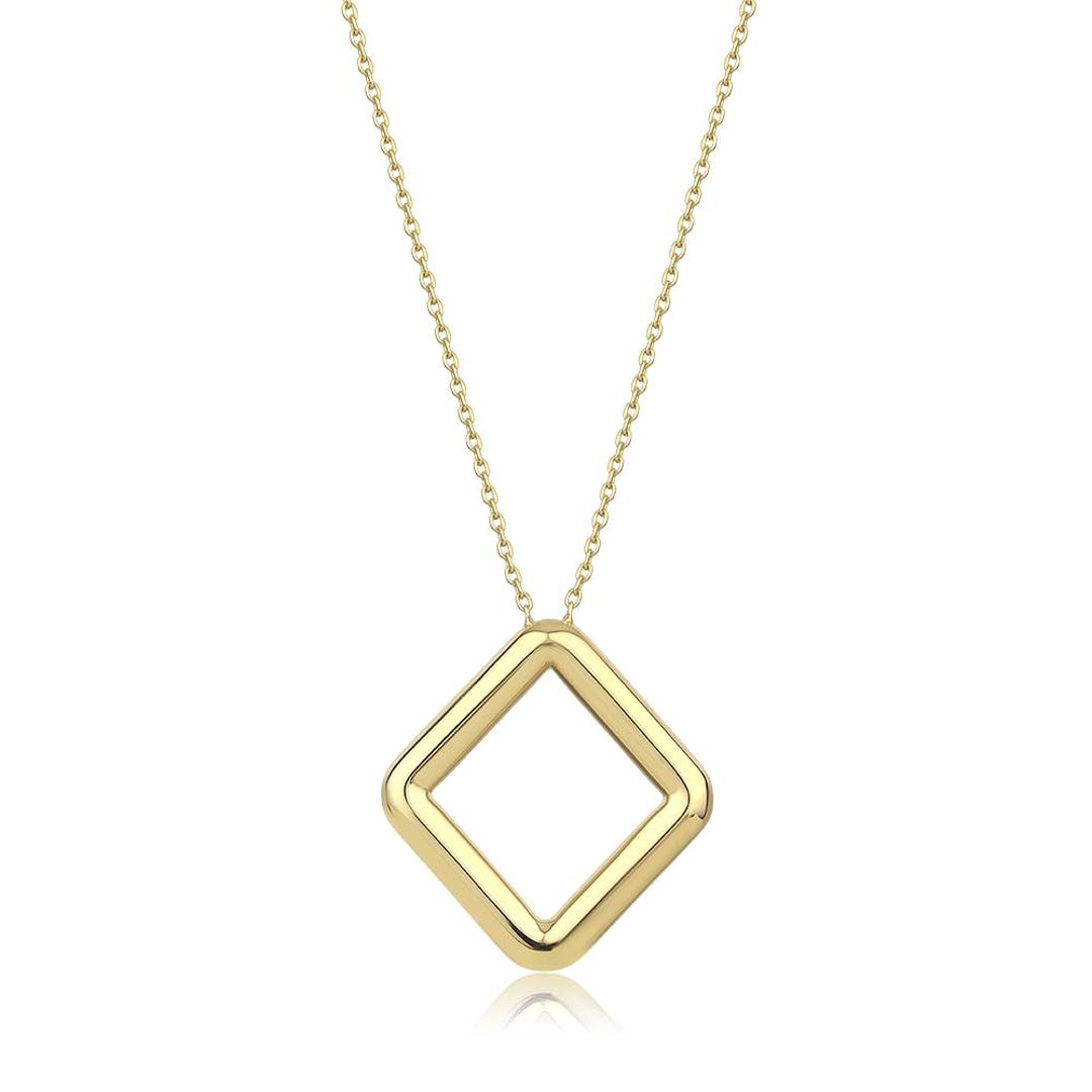 14k Solid Gold Geometric Square Necklace – Minimalist Diamond Shape ...