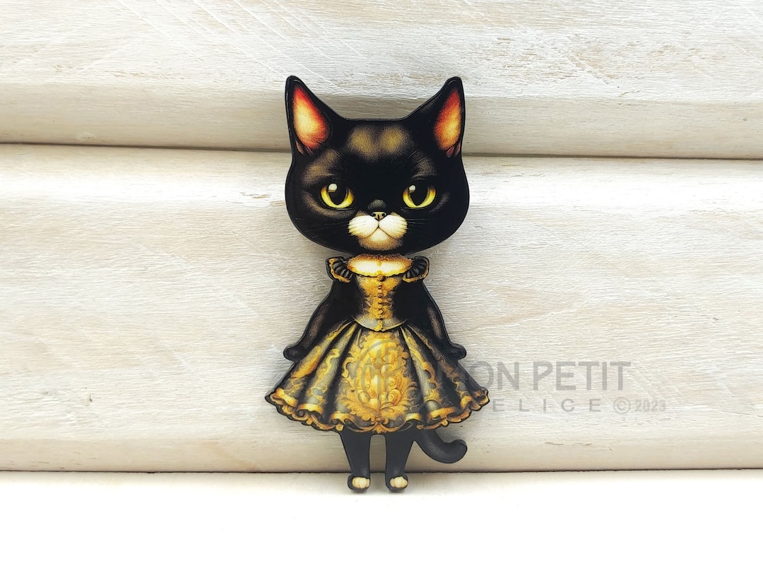 Victorian Black Cat Wooden Brooch, Cat Jewelry, Cat Pin, Laser Wood ...