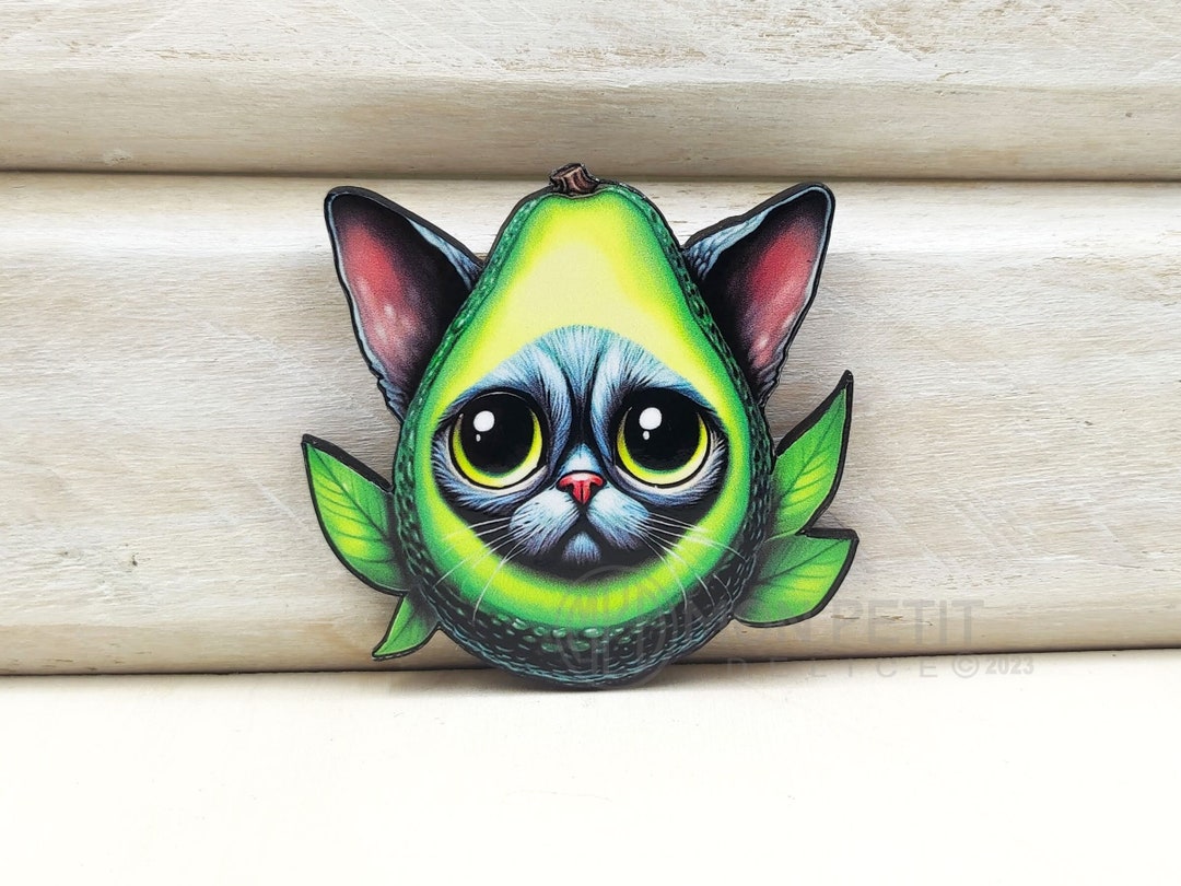 Avocato, Cat Avocado Wooden Brooch, Cat Jewelry, Cat Pin, Illustrated ...