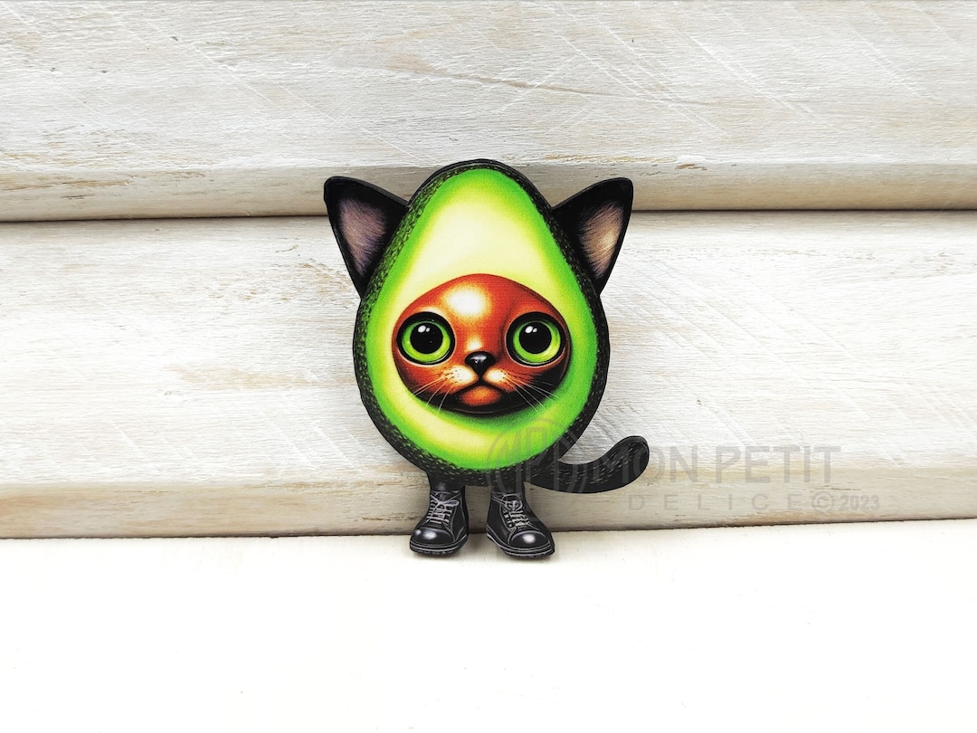Avocato, Cat Avocado Wooden Brooch, Cat Jewelry, Cat Pin, Illustrated ...