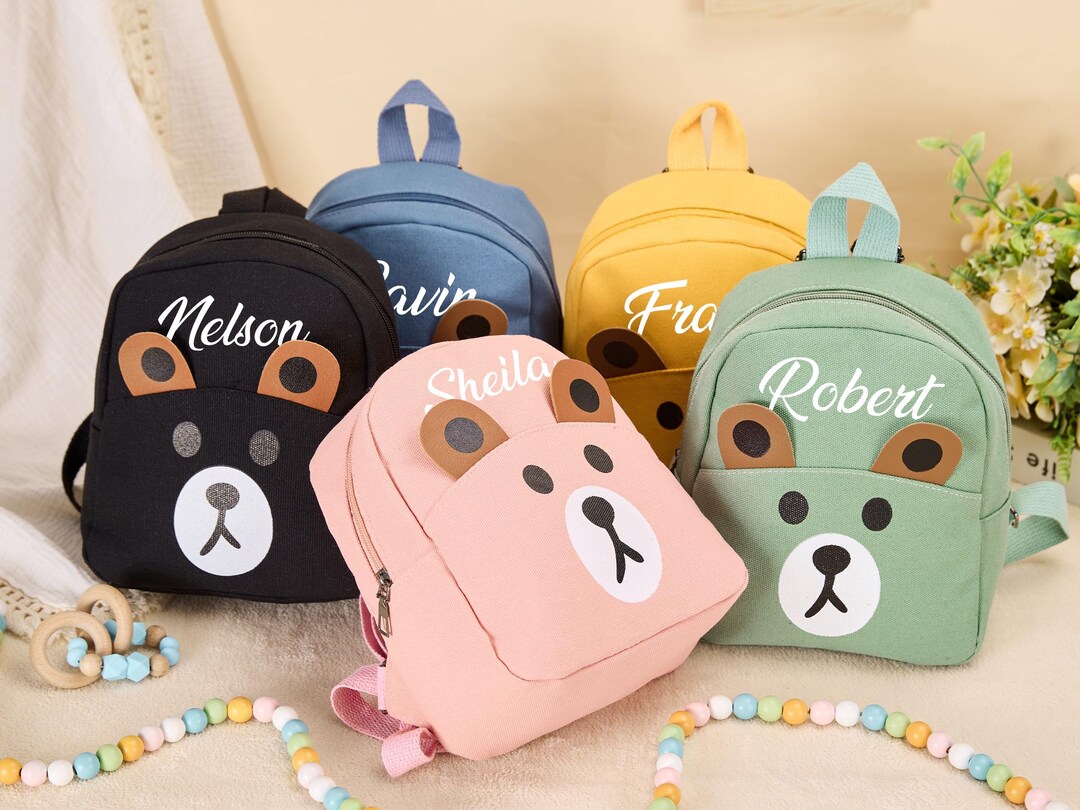 Custom Teddy Bear Canvas Backpack, Personalized Kids Travel Bag - Etsy