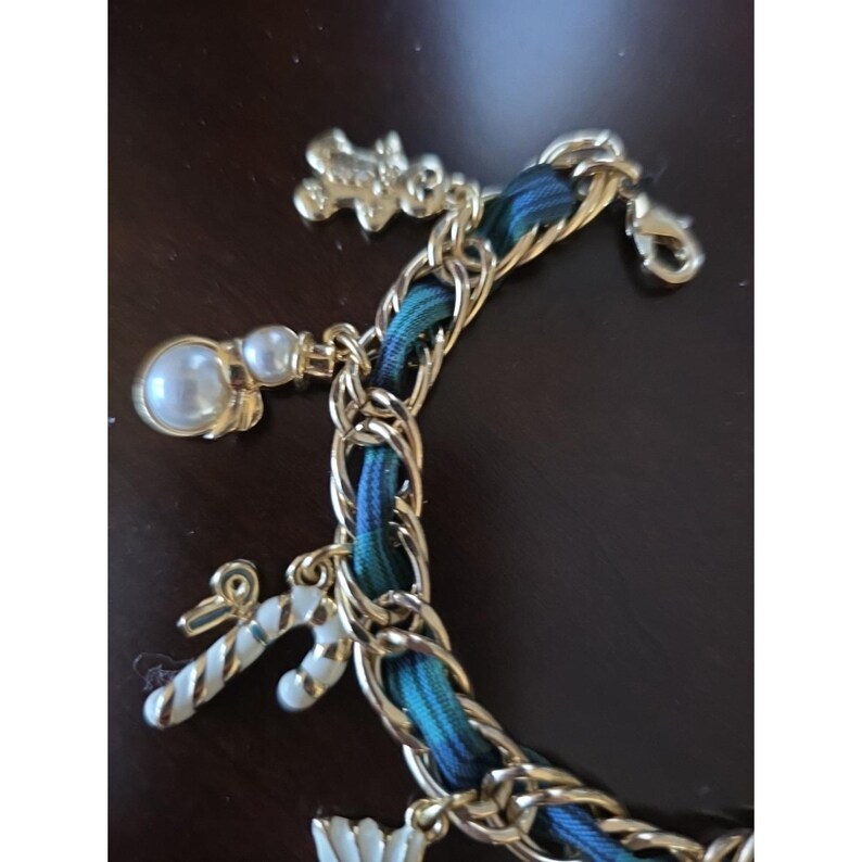 Talbots Christmas Charm Bracelet Enamel Charms Goldtone With Green ...