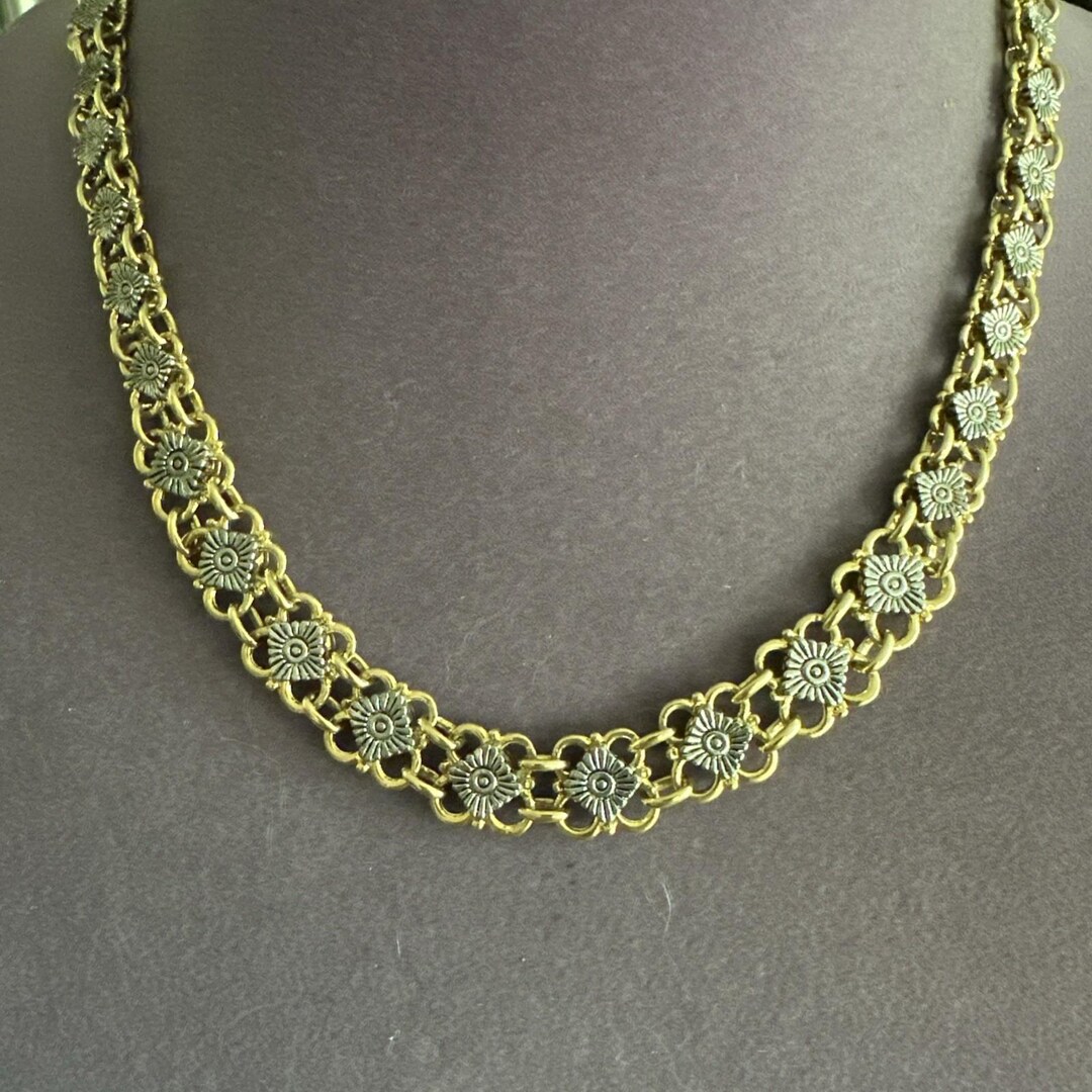 Vintage Two-tone Chain Link Choker Necklace 20"-adjustable Bold ...