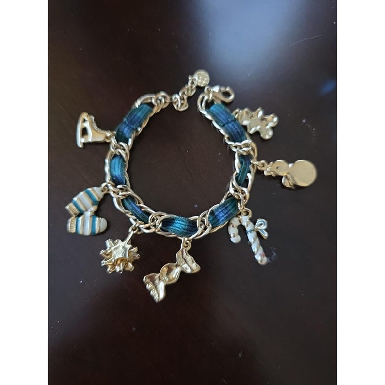 Talbots Christmas Charm Bracelet Enamel Charms Goldtone With Green ...