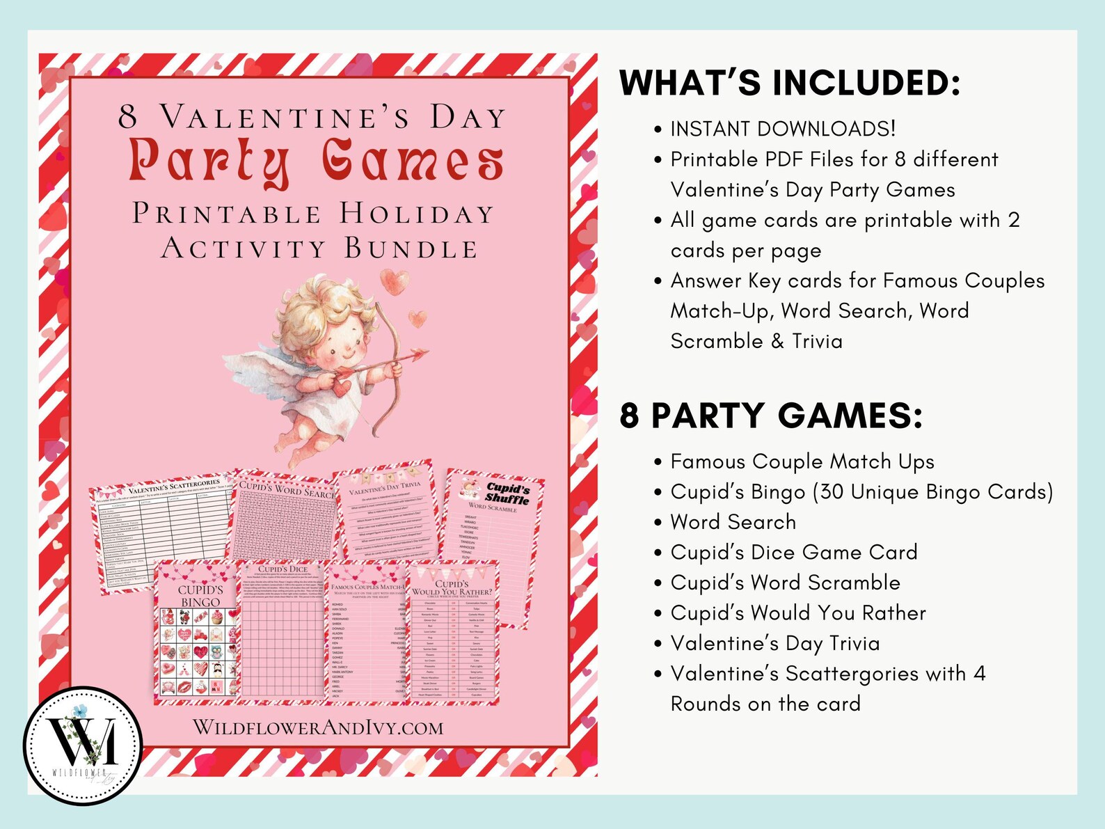 Valentine's Day Party Games Bundle * 8 Printable Holiday Games ...