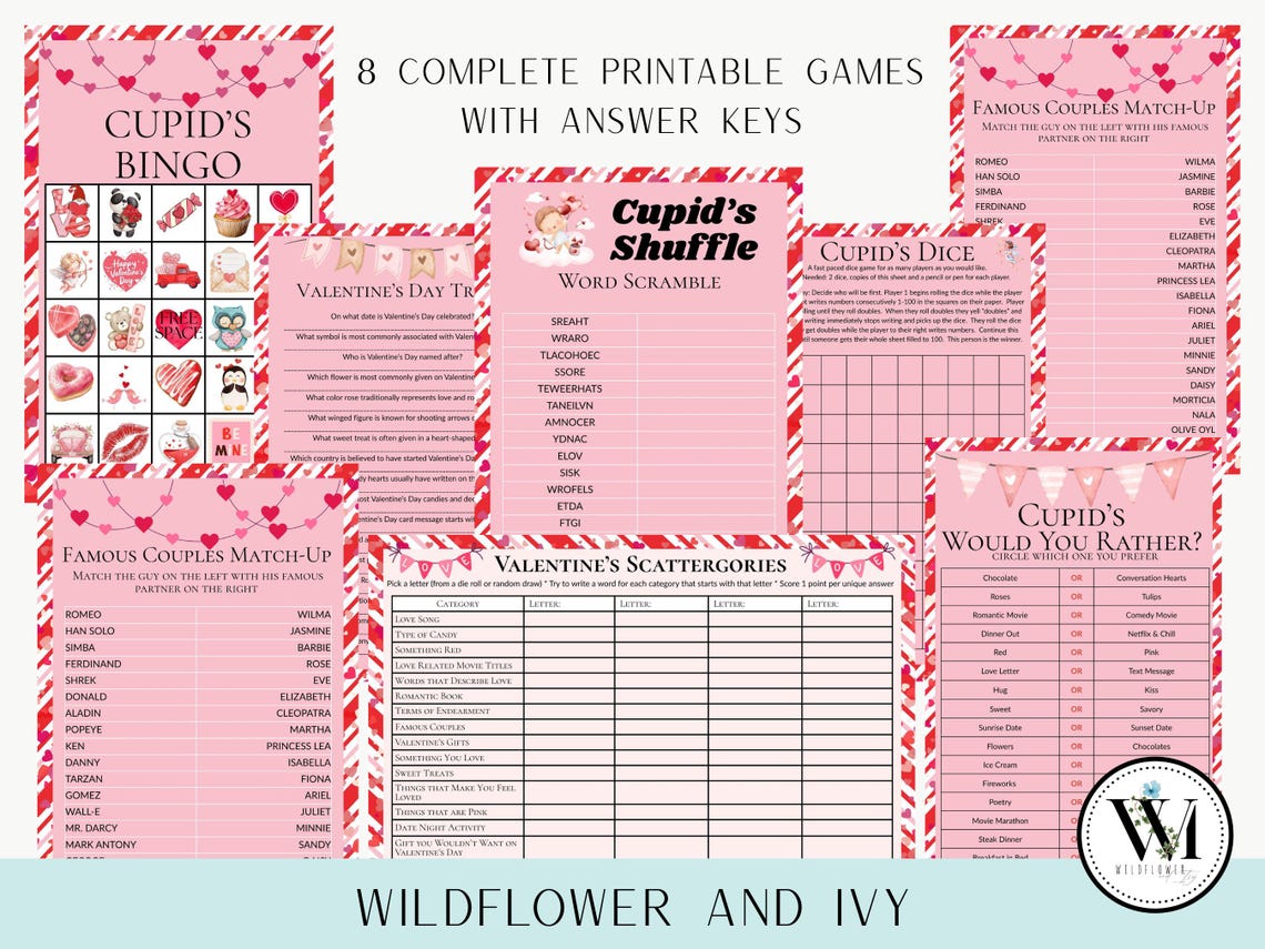 Valentine's Day Party Games Bundle * 8 Printable Holiday Games ...