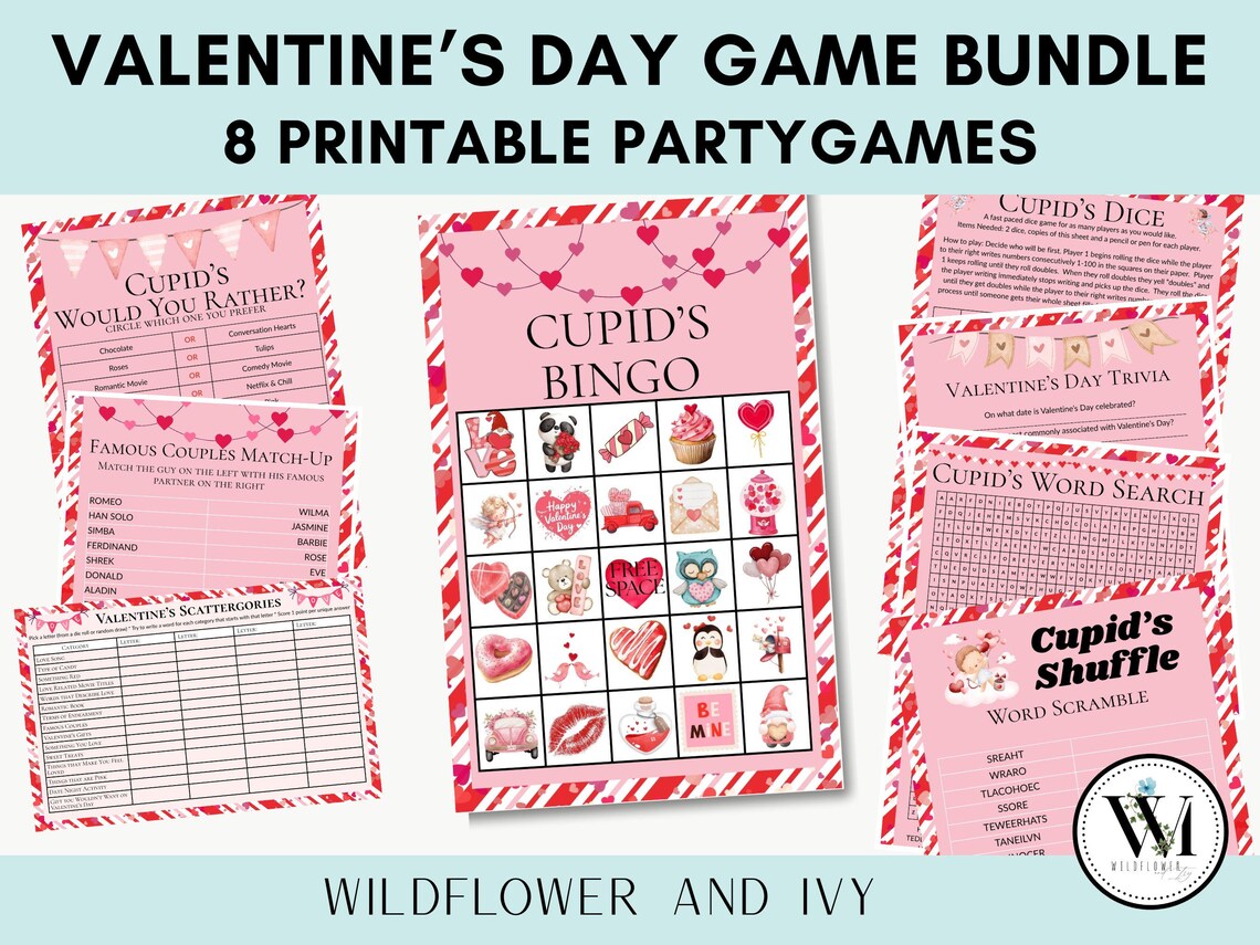 Valentine's Day Party Games Bundle * 8 Printable Holiday Games ...