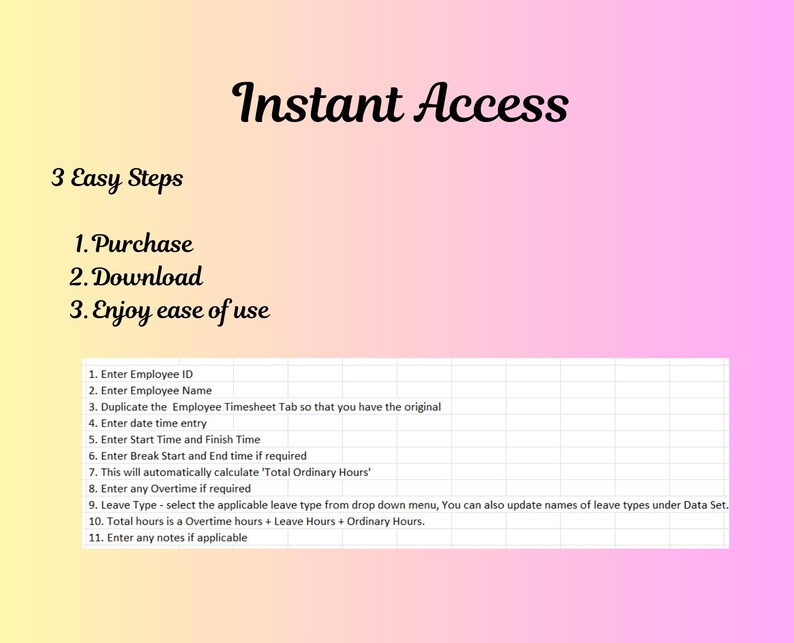 Employee Timesheet - Simple Easy to Use With Formulas to Calculate Total Hours. - Etsy