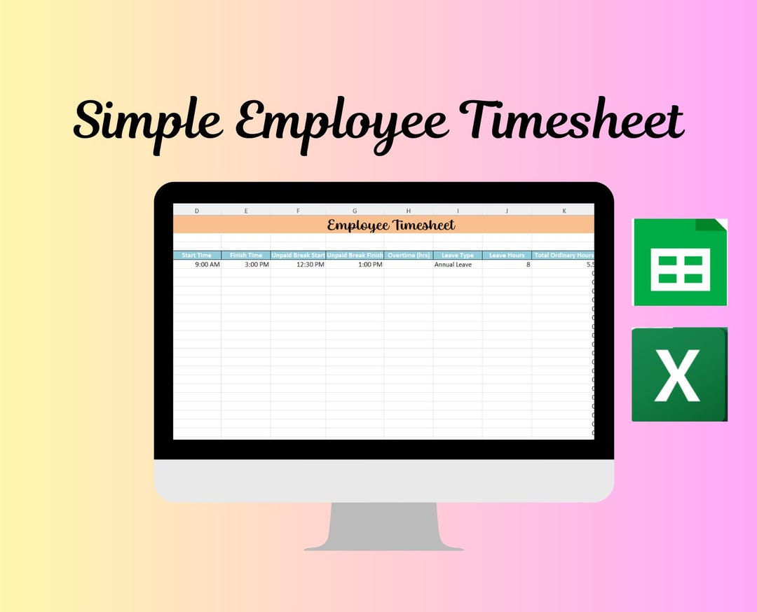 Employee Timesheet - Simple Easy to Use With Formulas to Calculate ...