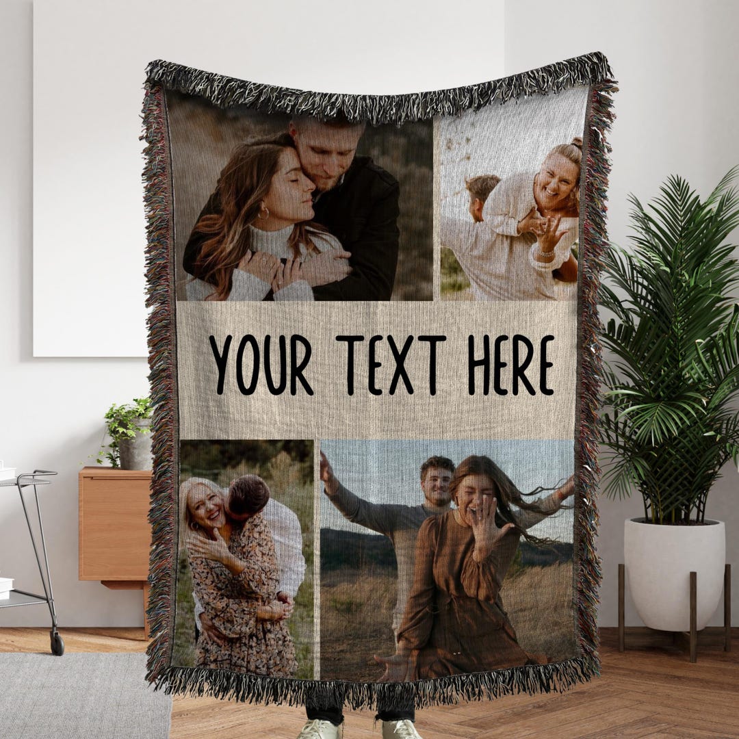 Personalized Photo Collage Blanket, Photo Blanket With Text, Engaged ...