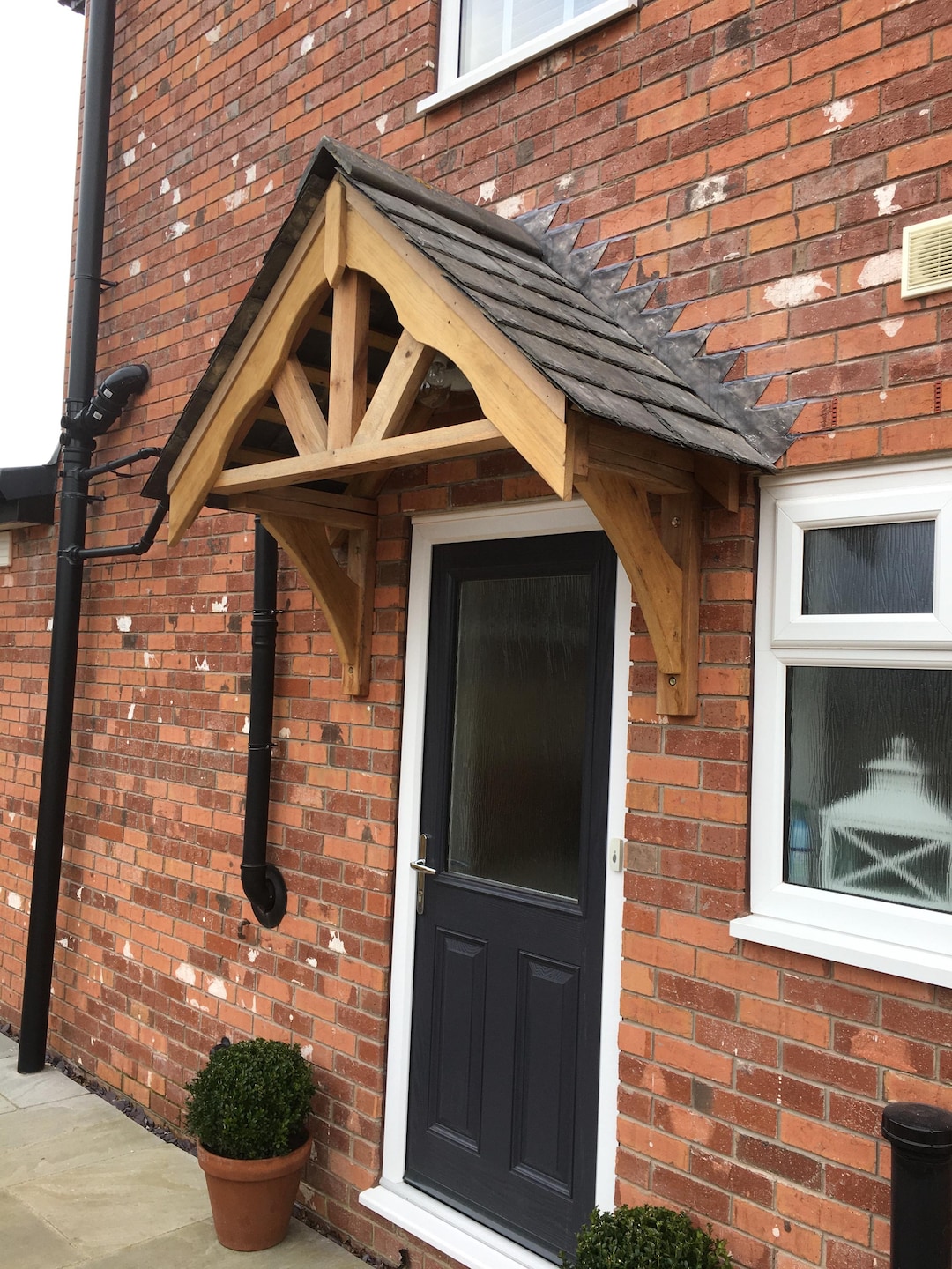 Solid Oak Canopy Porch Kit - FULLY ASSEMBLED - Wall Mounted Deluxe Oak ...