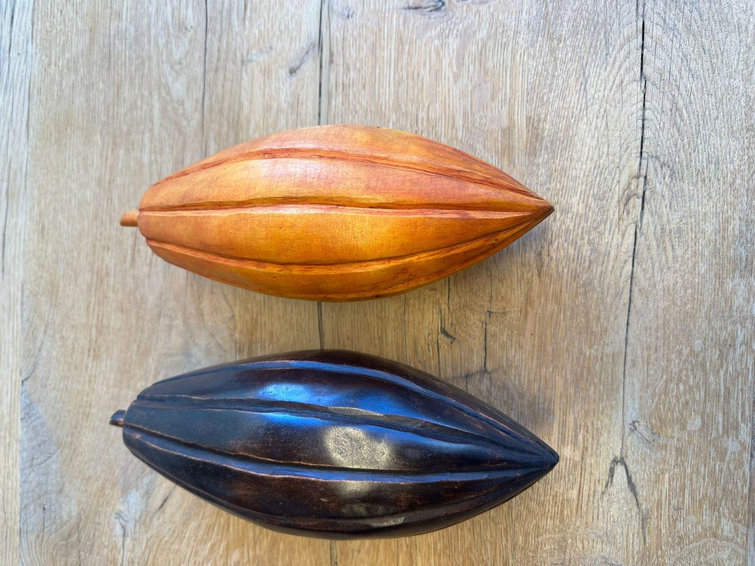 Set of 2 Wooden Cacao Pods – Handmade African Decor - Etsy