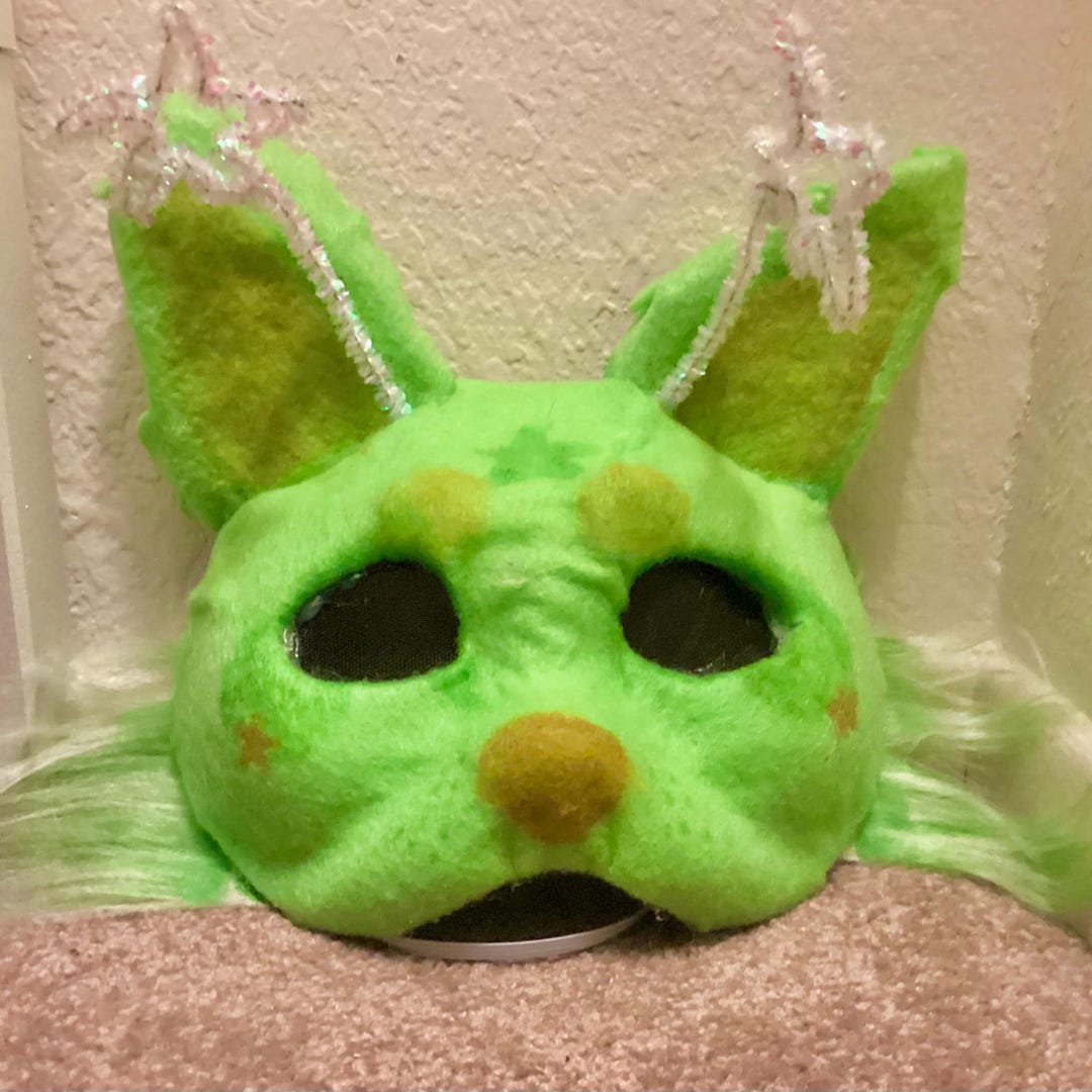 Alien Therian Cat Mask, Green, Eye Mesh, High Quality, Felted, Lined ...