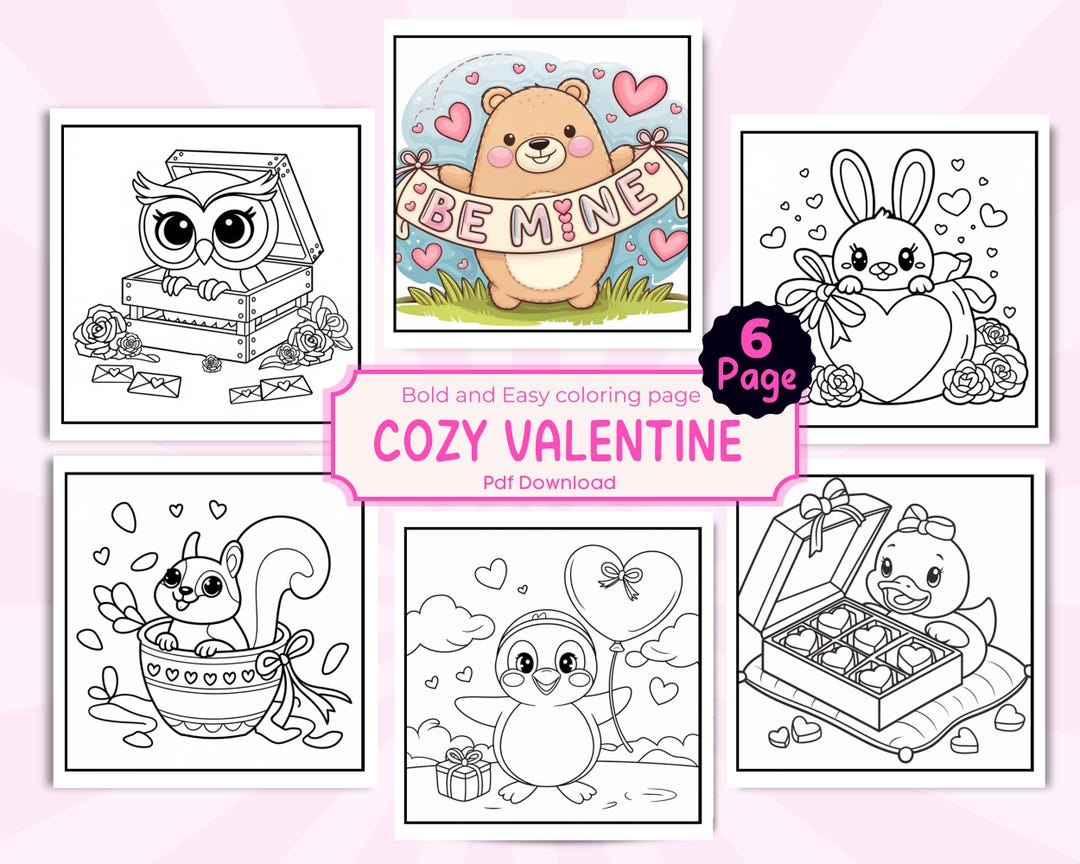Valentine Cozy Kawaii Coloring Pages | Bold and Easy Coloring | Cute ...
