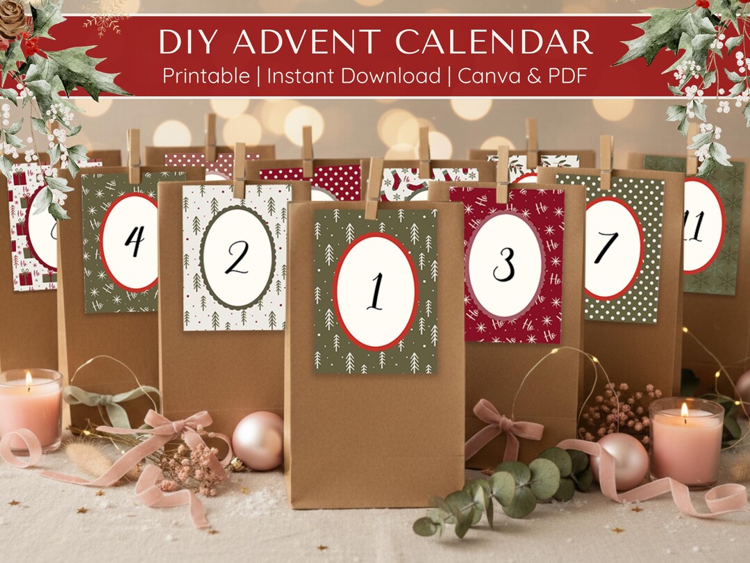 DIY Advent Calendar Tags – Printable Christmas Countdown (PDF & Canva ...