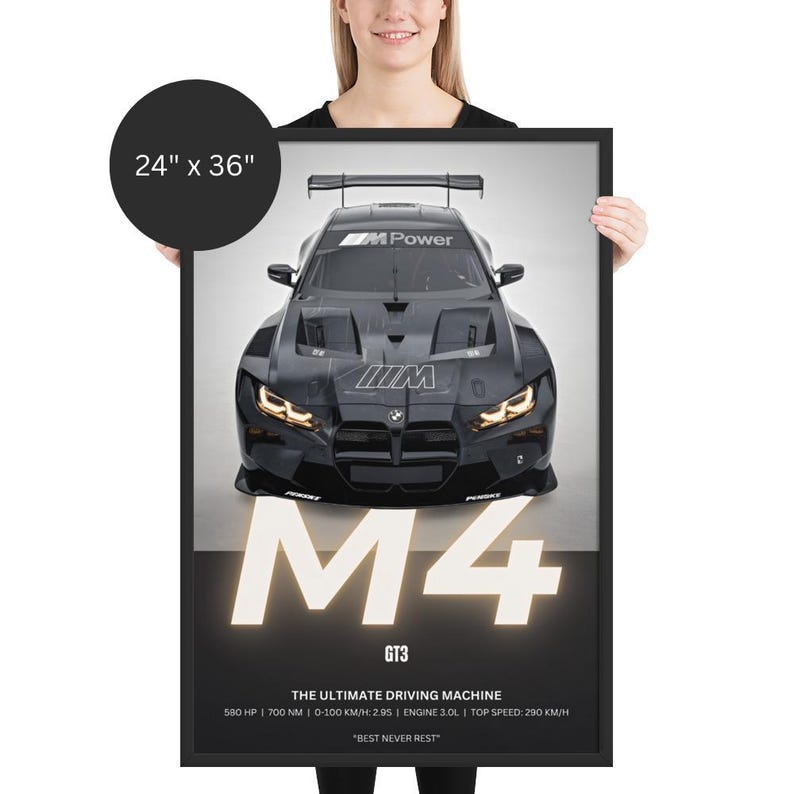 BMW M4 GT3 EVO, 2:3 Vertical Poster, Matte Print Wall Art, Car ...