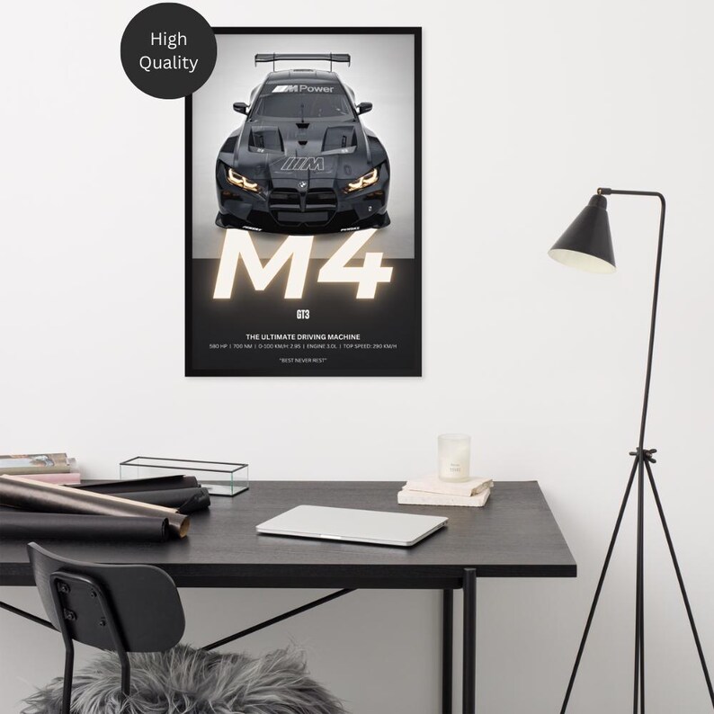 BMW M4 GT3 EVO, 2:3 Vertical Poster, Matte Print Wall Art, Car ...