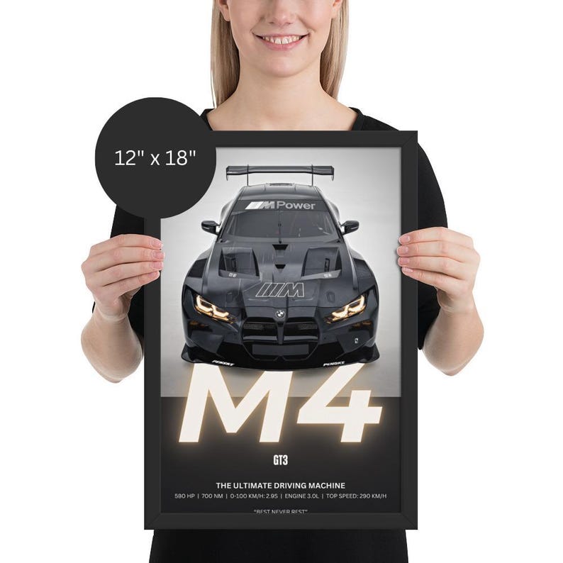 BMW M4 GT3 EVO, 2:3 Vertical Poster, Matte Print Wall Art, Car ...