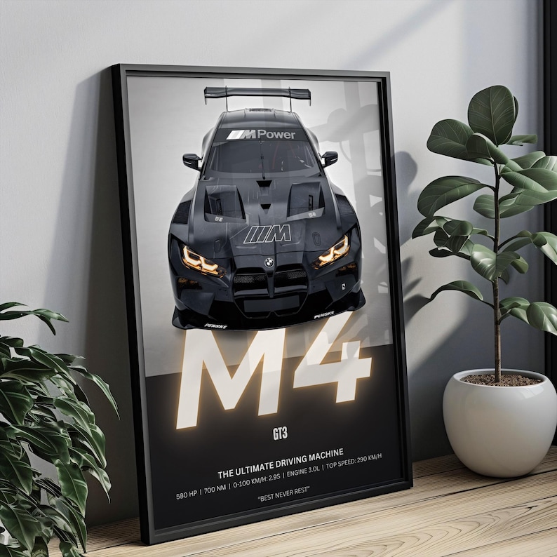 BMW M4 GT3 EVO, 2:3 Vertical Poster, Matte Print Wall Art, Car ...