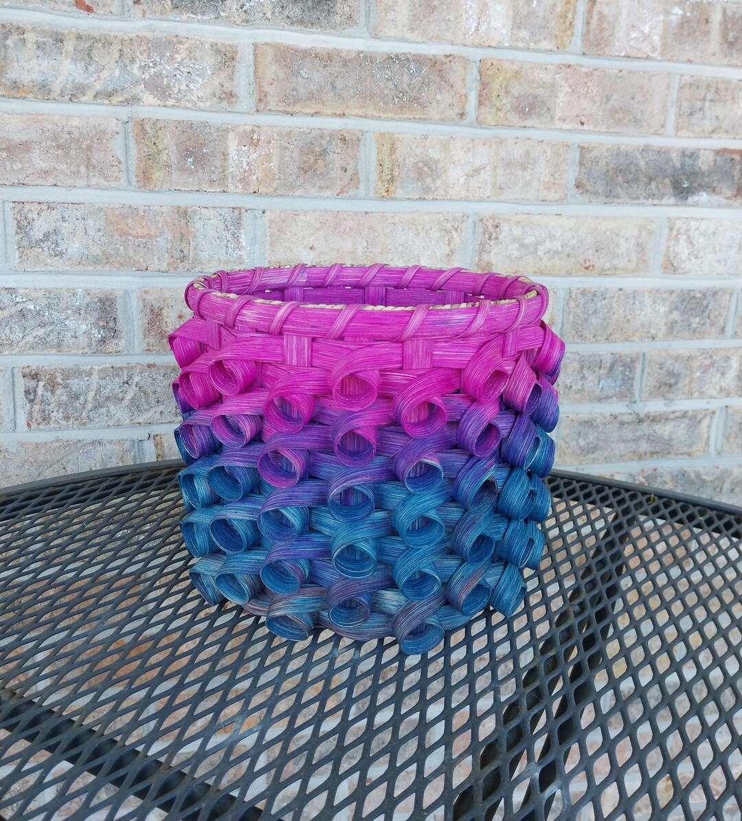 Handwoven Drip Dyed Violet, Blue and Brown Curls Basket, Decorative ...