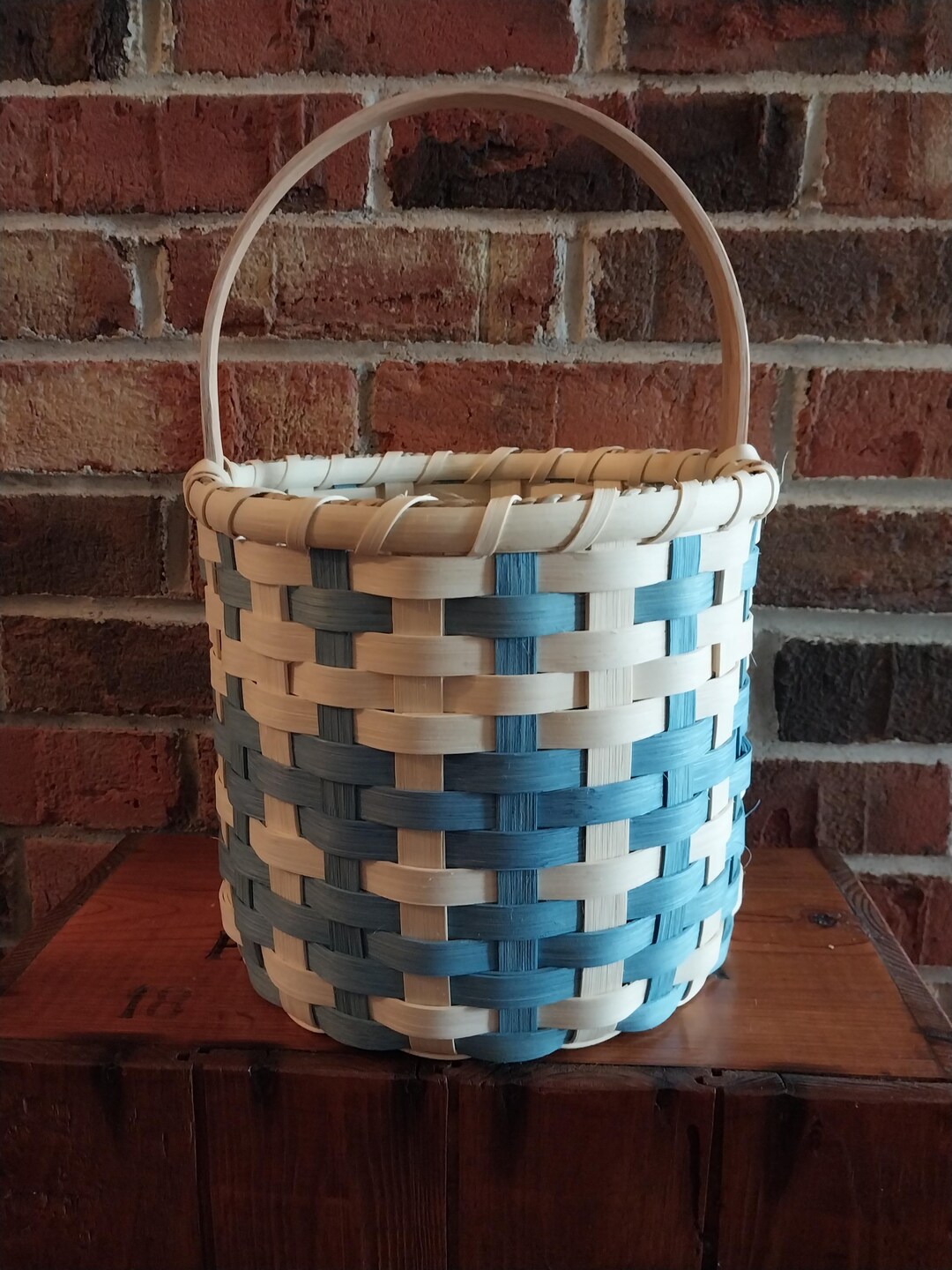 Handwoven Round Sky-blue Color Block Basket, Easter Basket, Handmade ...