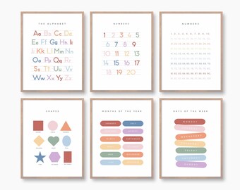 Educational Wall Art Printables Set | Alphabet, Numbers, Months, Days ...