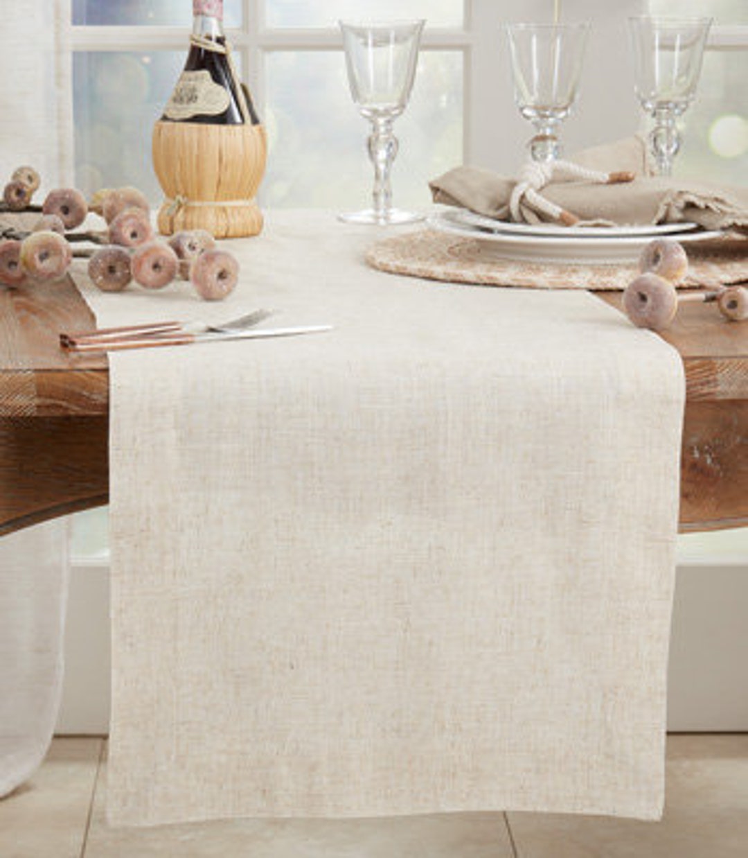Monogrammed No Iron Natural Linen Table Runner 7 Sizes, Monogrammed ...