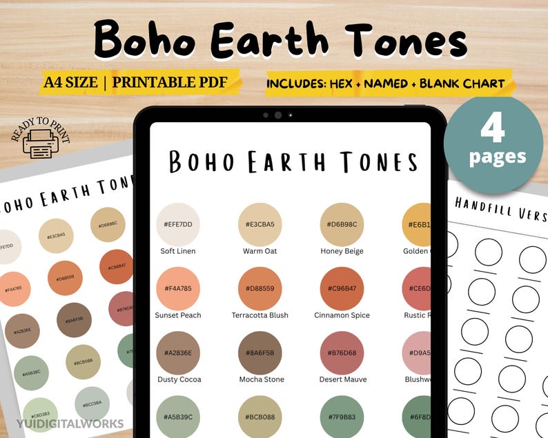 Boho Earth Tones Color Swatch | 30 Aesthetic Named Colors + Handfill ...