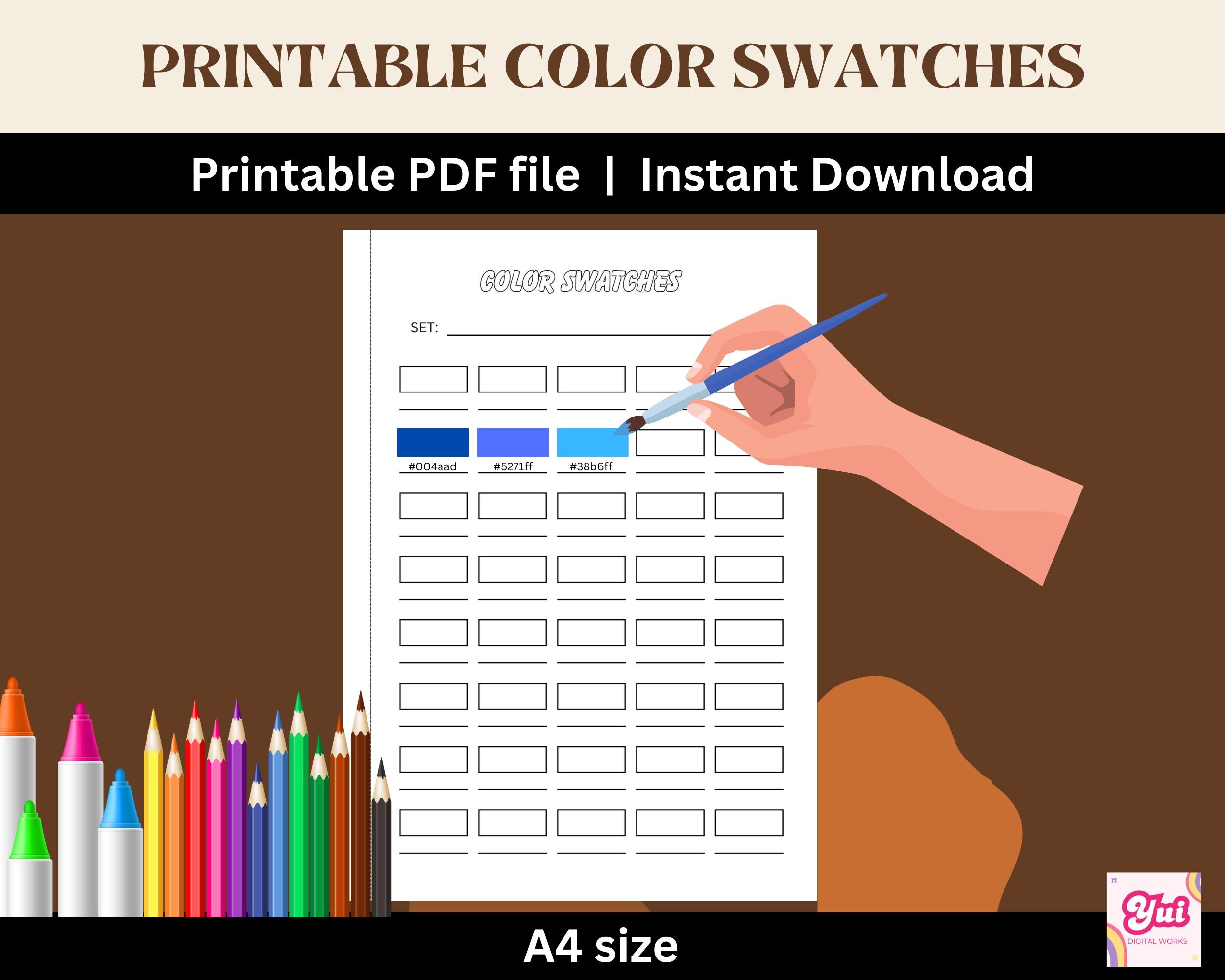Printable Color Swatch Chart 40, 80, 100, 120 Colors |blank Color ...