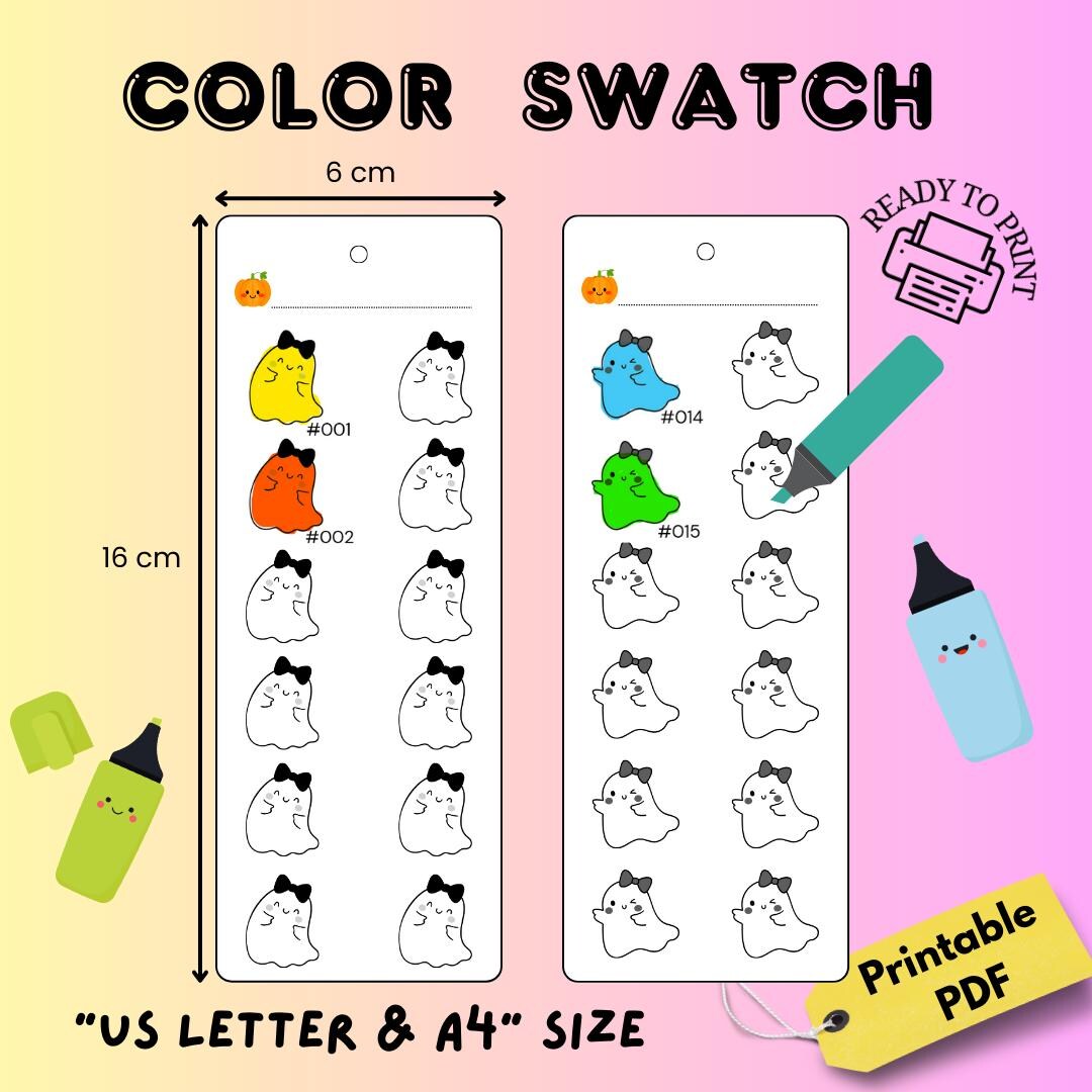 Cute Ghost Color Swatch Printable| Halloween Kawaii | A4 & US Letter ...