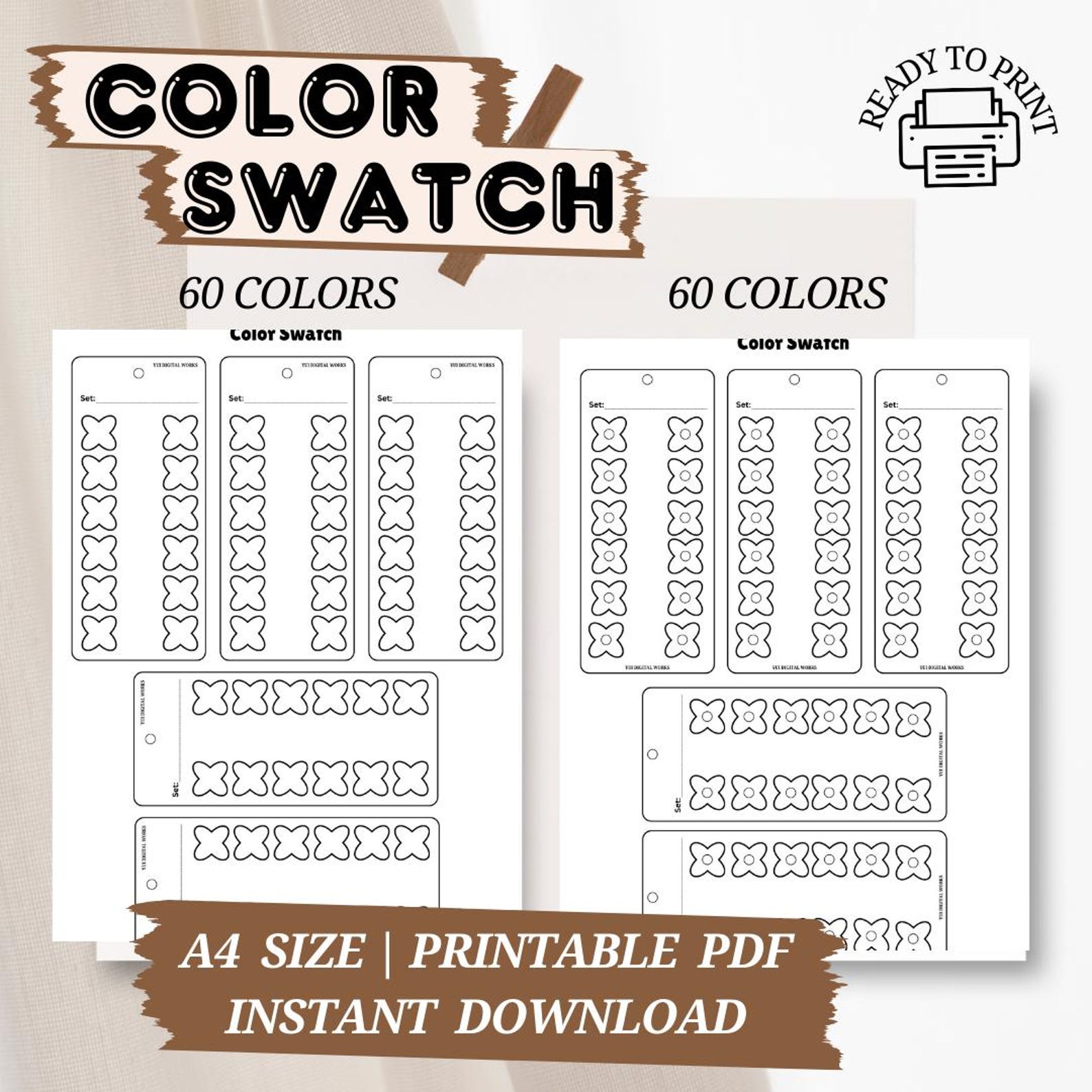 Flower Color Swatch Chart A4, Marker Color Swatch Chart, Printable ...