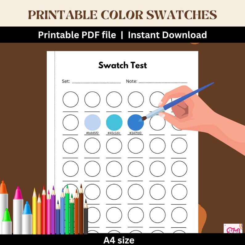 Circle Printable Color Swatch Chart 30, 42, 64, 99 Colors |blank Swatch ...